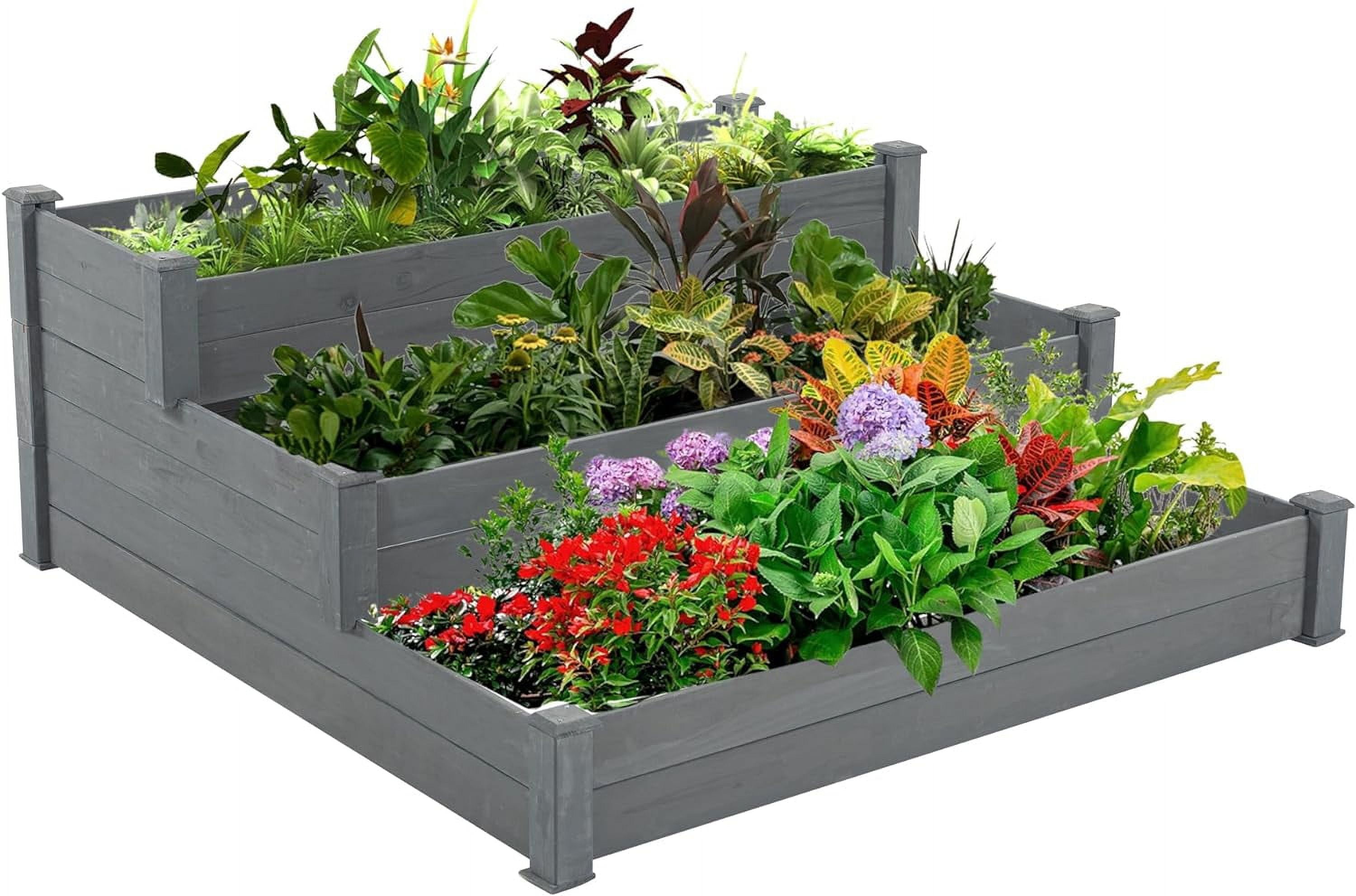 Thanaddo 3 Tier Raised Garden Bed,48x48x21 Inch Wood Planter Box ...