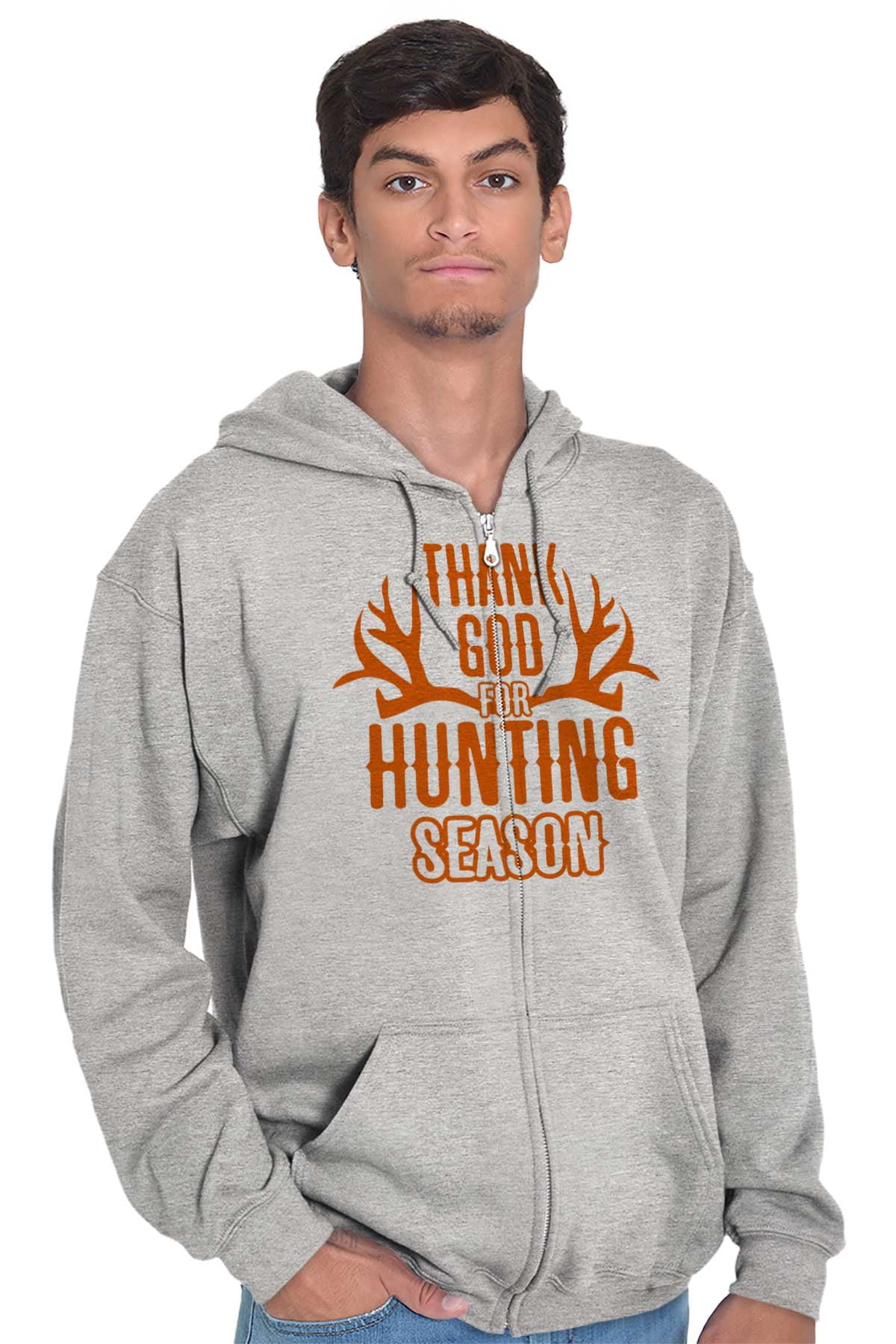 Thank God For Hunting Season Antlers Unisex Fleece Graphic Zip Up ...