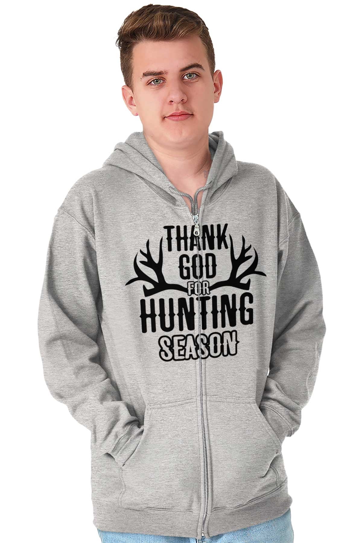 Thank God For Hunting Season Antlers Unisex Fleece Graphic Zip Up ...