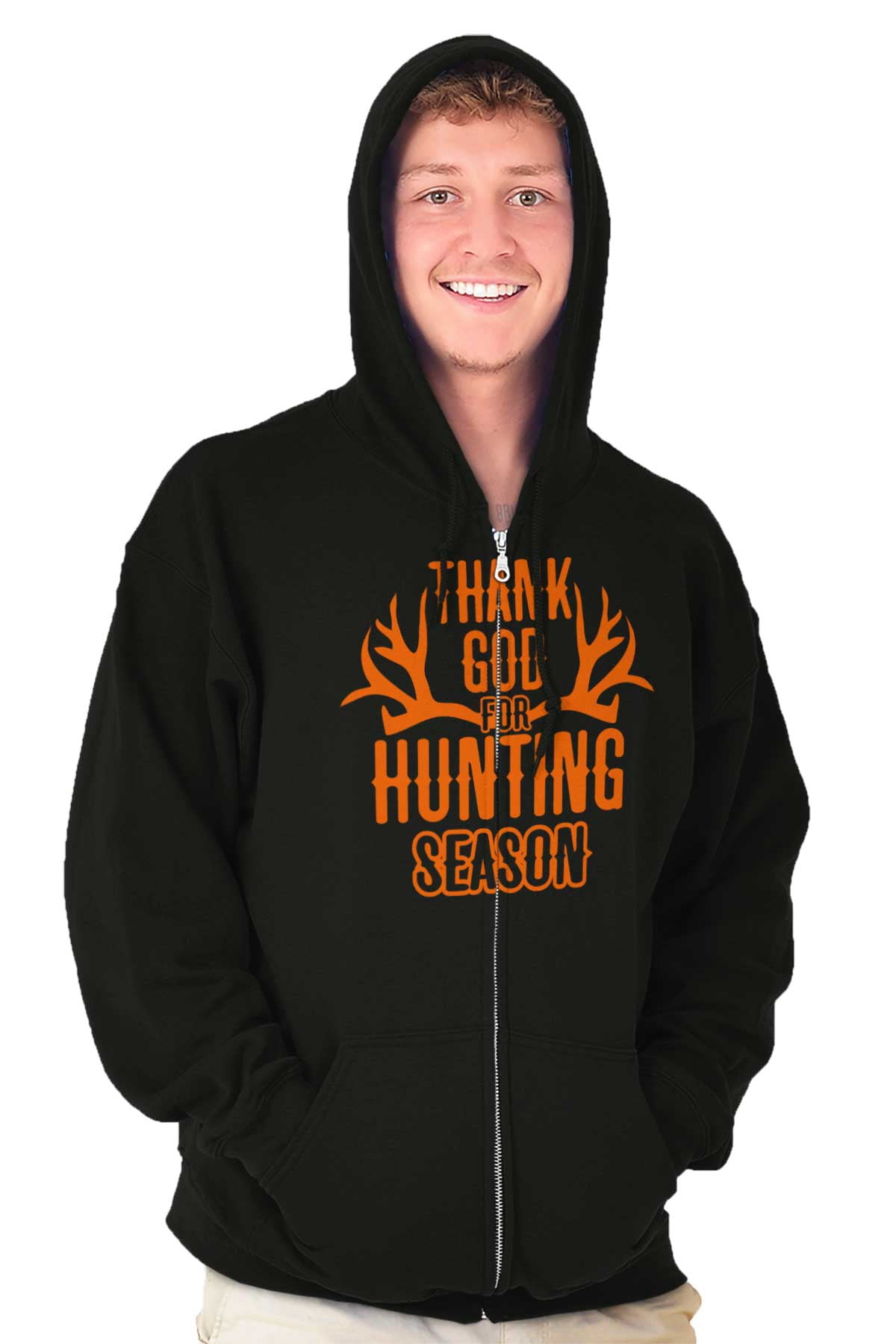 Thank God For Hunting Season Antlers Unisex Fleece Graphic Zip Up ...