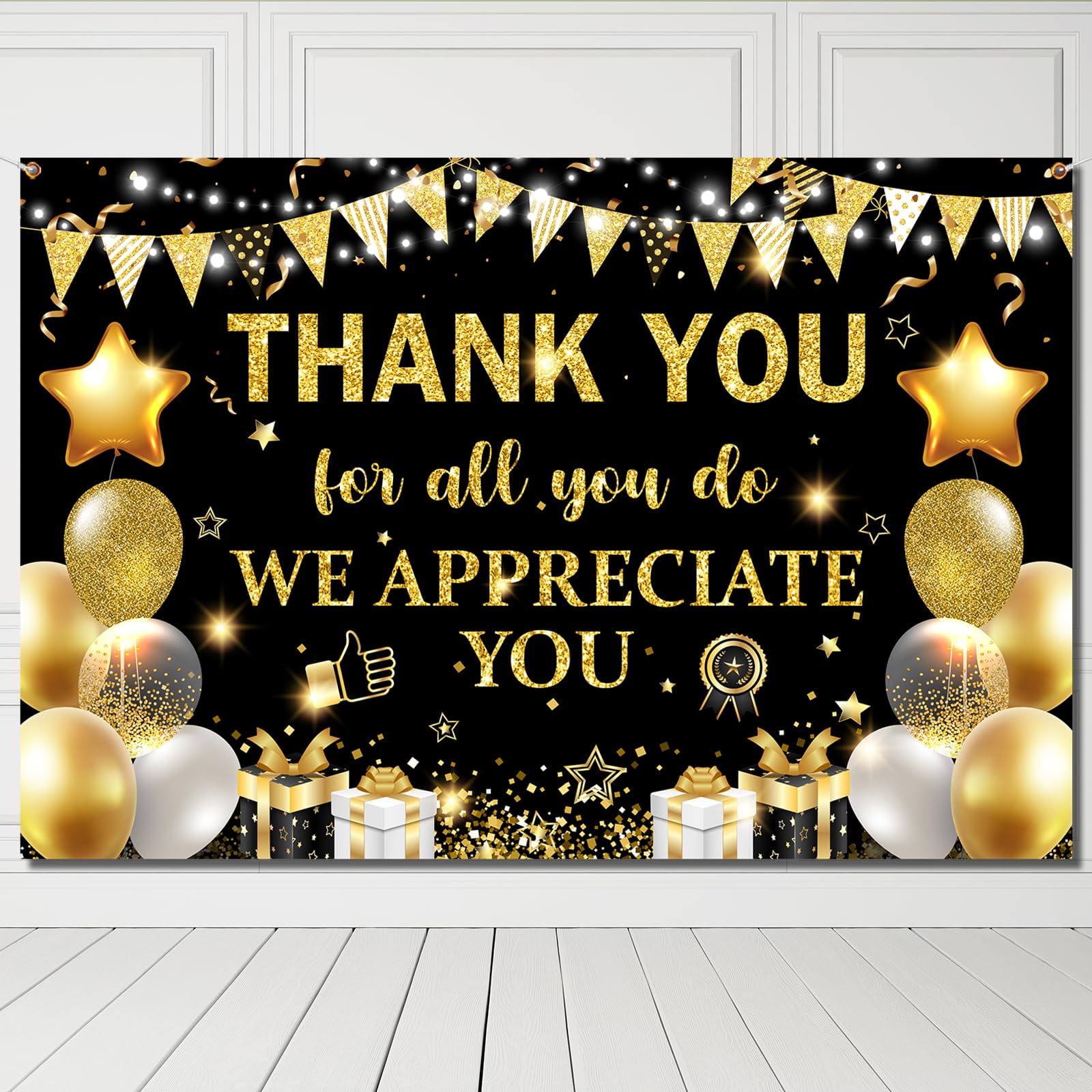 Thank You for All You Do Backdrop We Appreciate You Banner,Black Gold ...