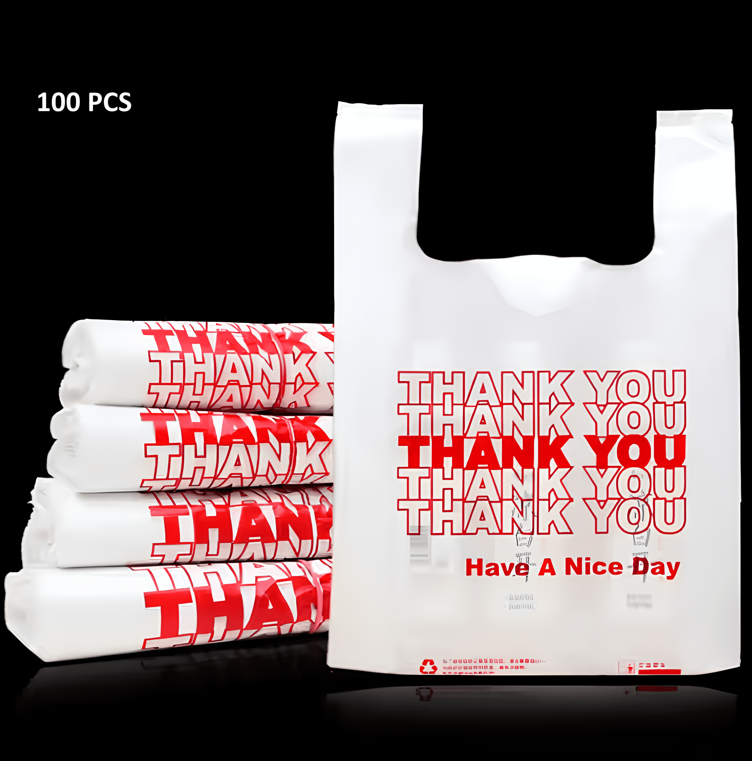 Thank You Bags, 100 Pcs, White Plastic, 11.5X6.5x22, Retail Shopping ...