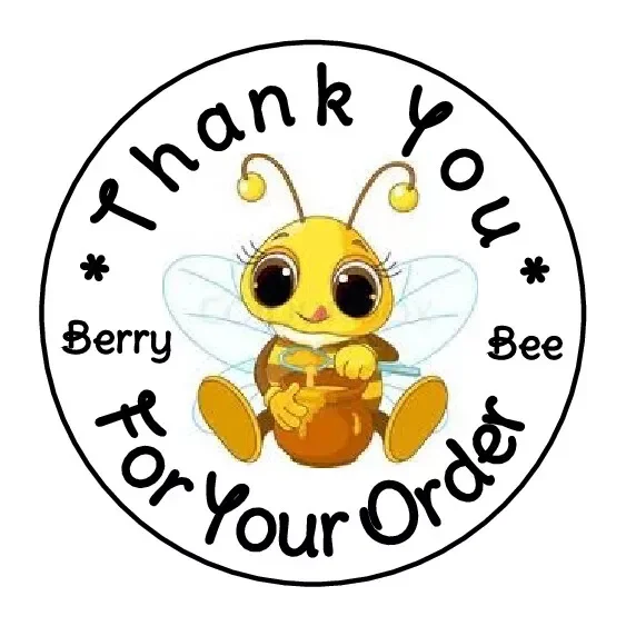 Thank You Berry Bee Labels Round Stickers Phone Decal Water Bottle ...