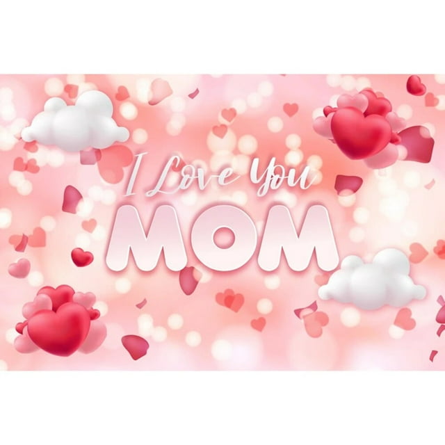 Thank You Best Mom Happy Mother's Day Photo Backdrop 3D Balloons Pink ...