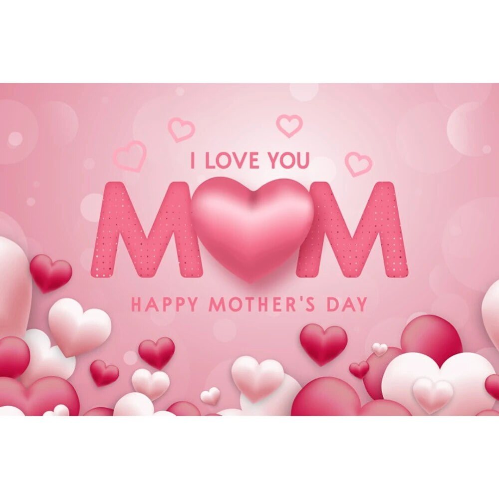 Thank You Best Mom Happy Mother's Day Photo Backdrop 3D Balloons Pink ...