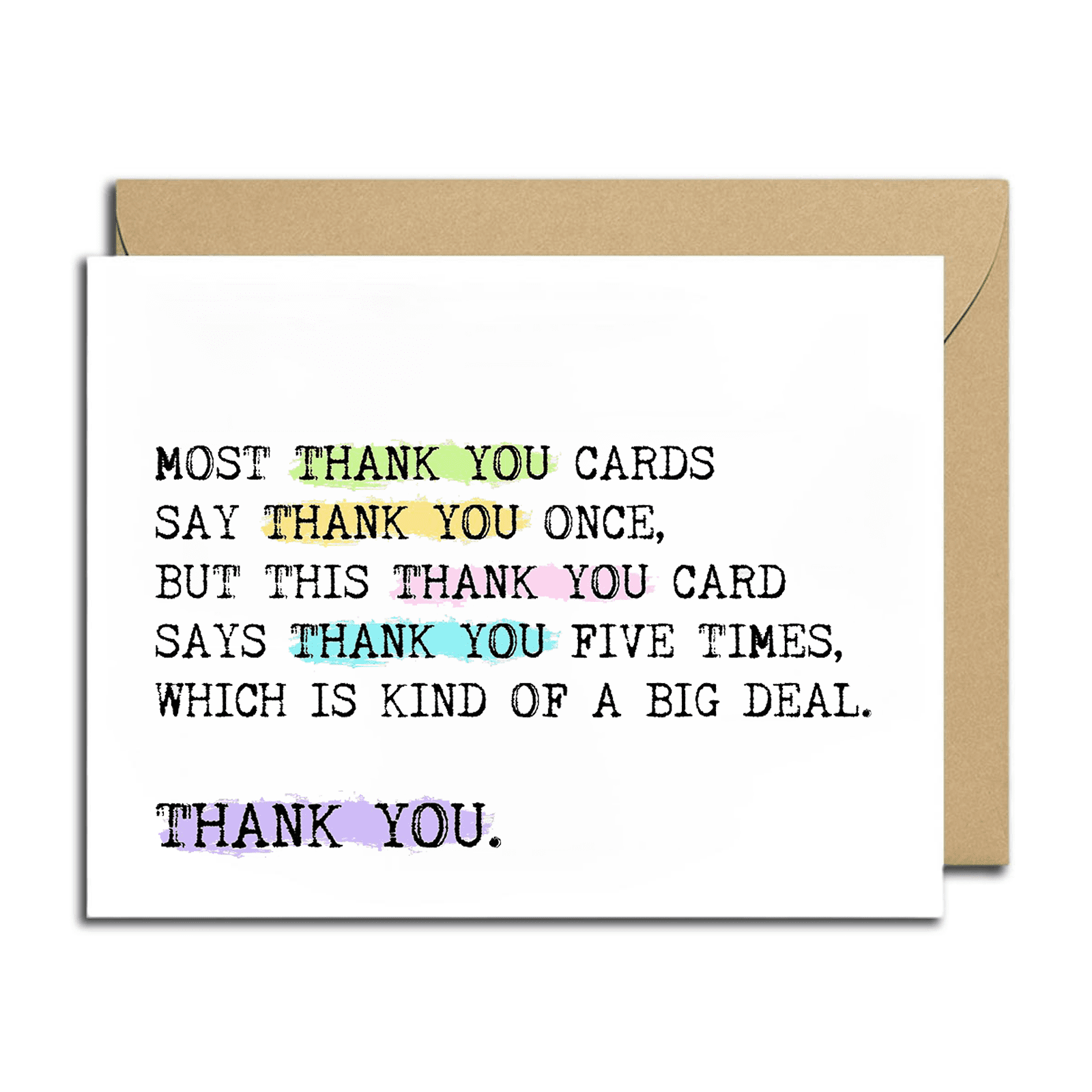 Thank You Card – Unique Design Says Thank You Five Times – Blank Inside ...