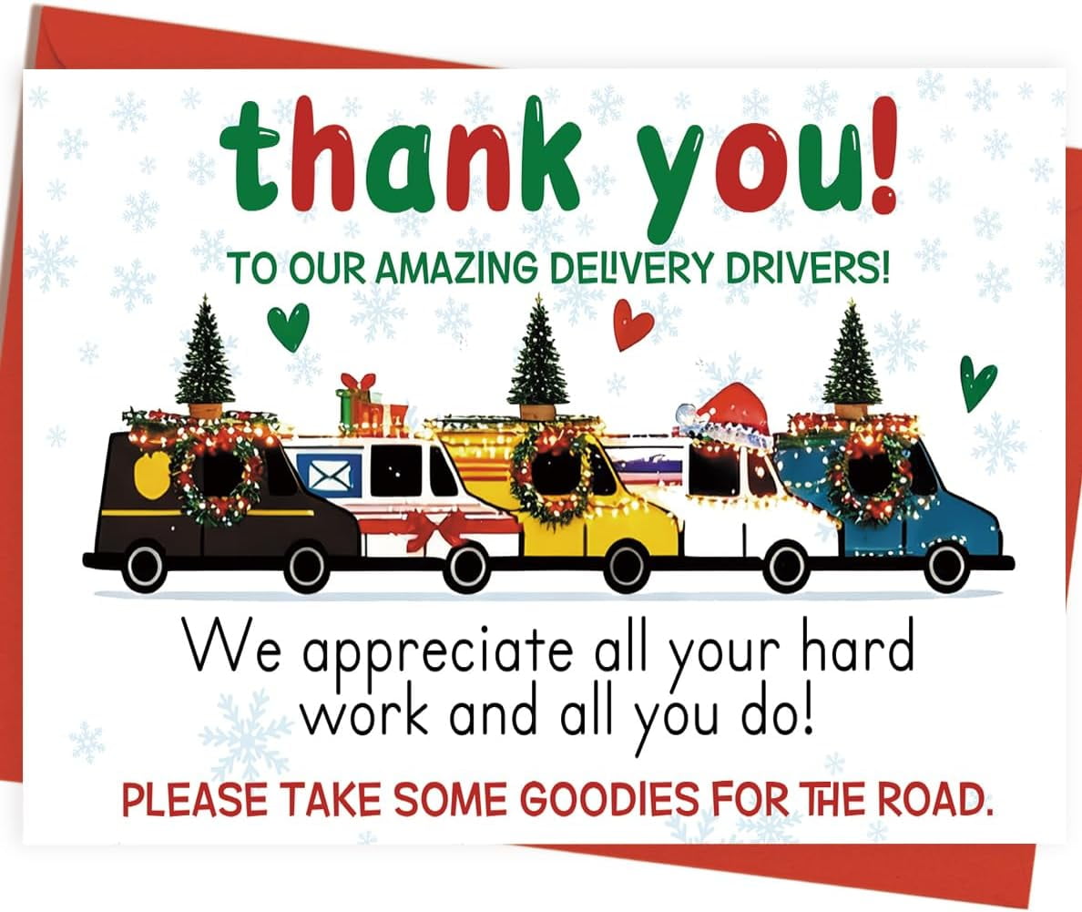 Thank You Card for Delivery Drivers – Festive Vehicle Design – Perfect ...