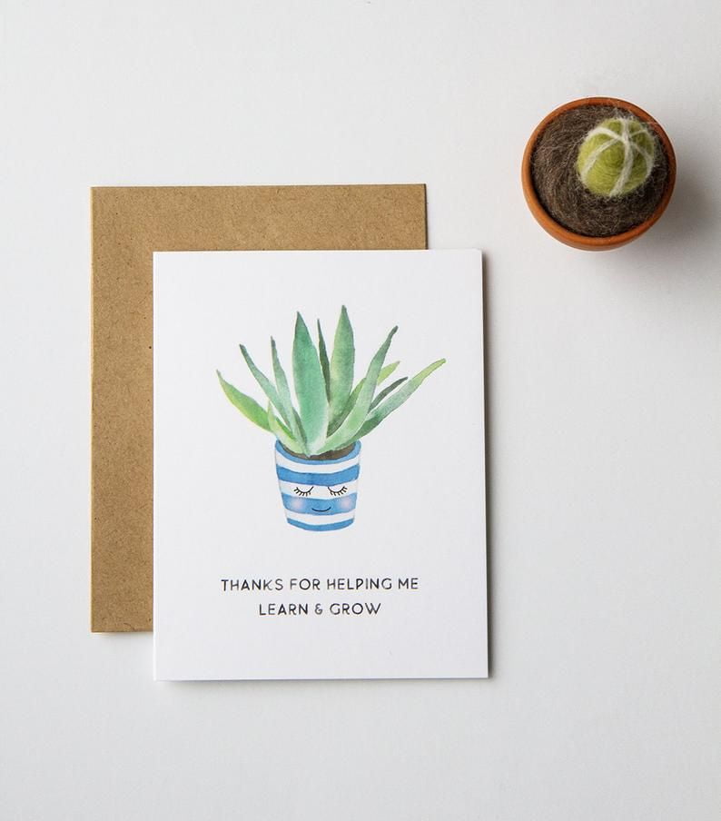 Thank You Card for Teachers – Adorable Succulent Design – Blank Inside ...
