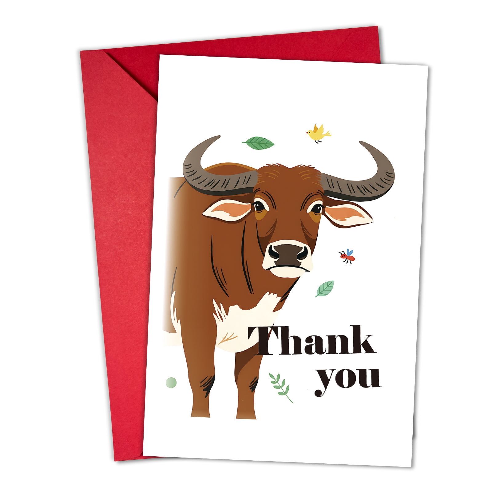 Thank You Card with Adorable Cow Design – Blank Inside, Comes with Red ...