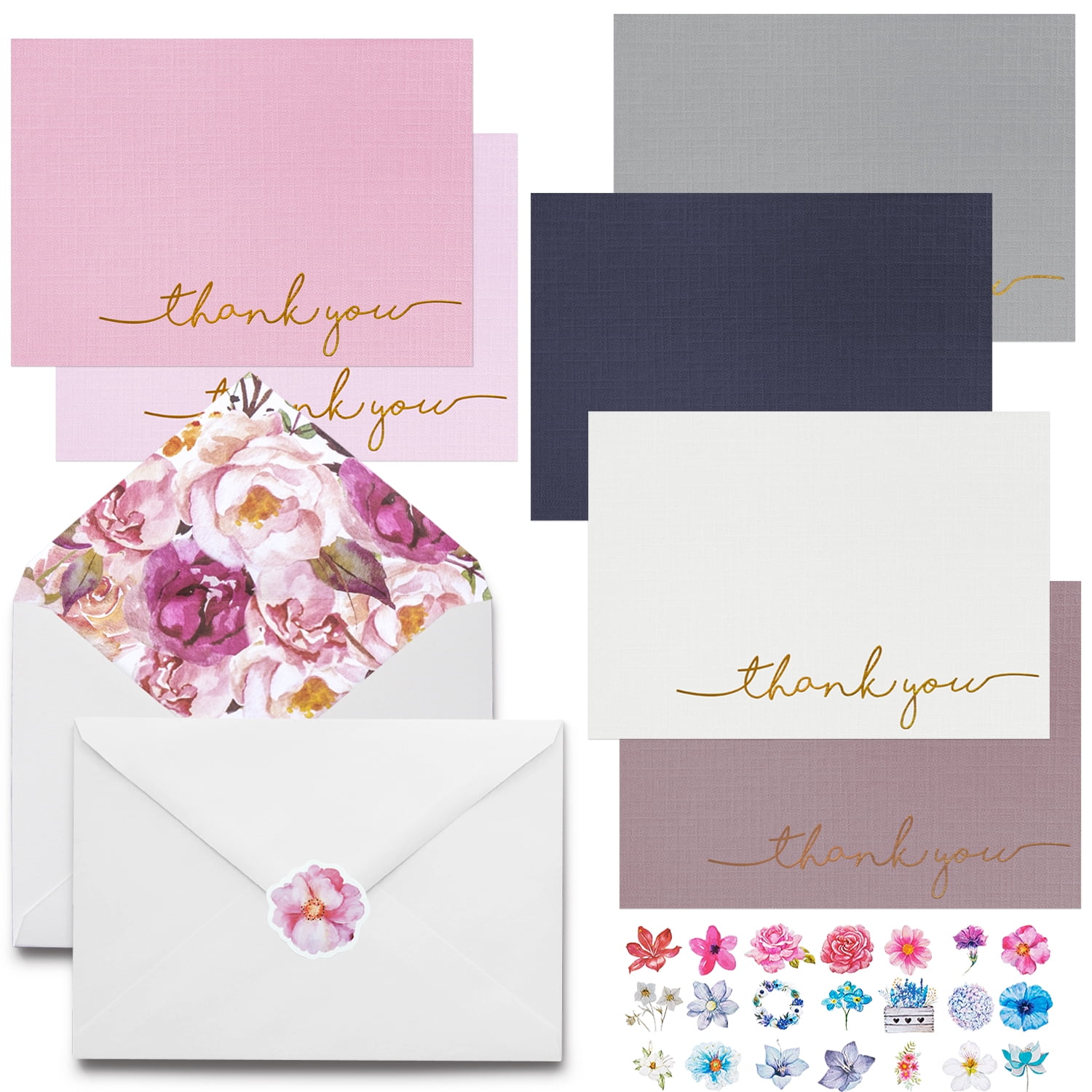 Thank You Cards-24 Bulk Blank Gold Foil Sets(6 Colors) Blank Greeting ...