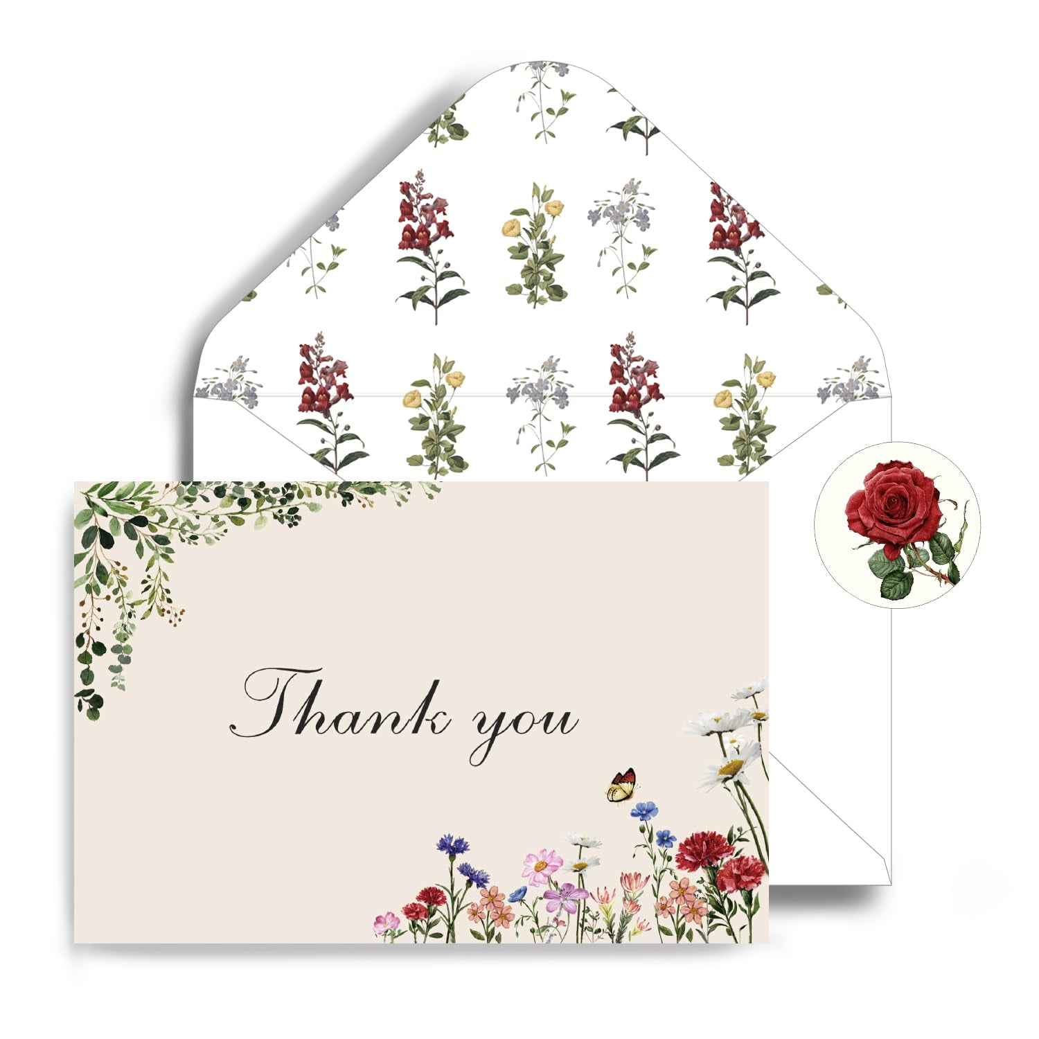 Thank You Cards, 4x6 Inch Vintage Flower Thank You Cards with Envelopes ...