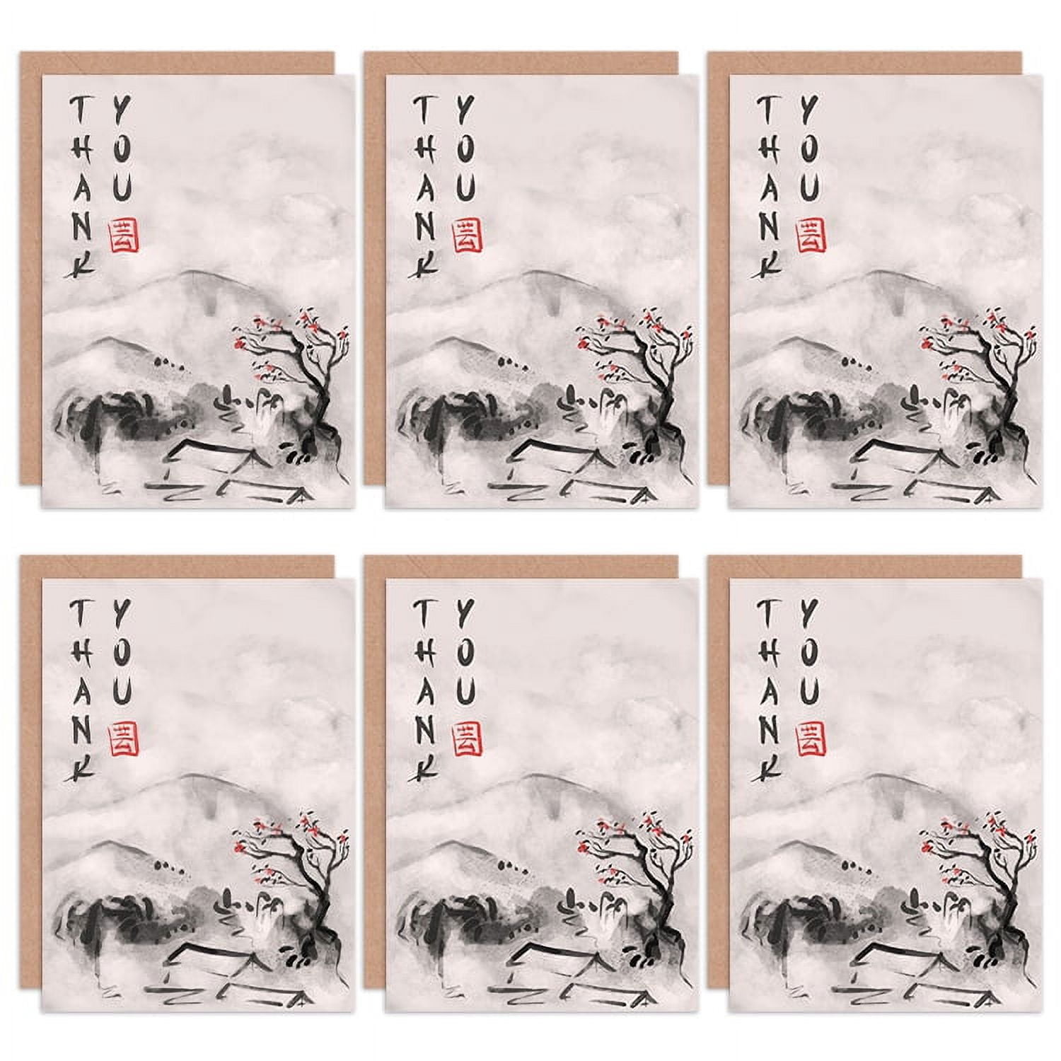 Thank You Cards Japanese Style Bonsai Tree Set Blank Greeting Cards ...