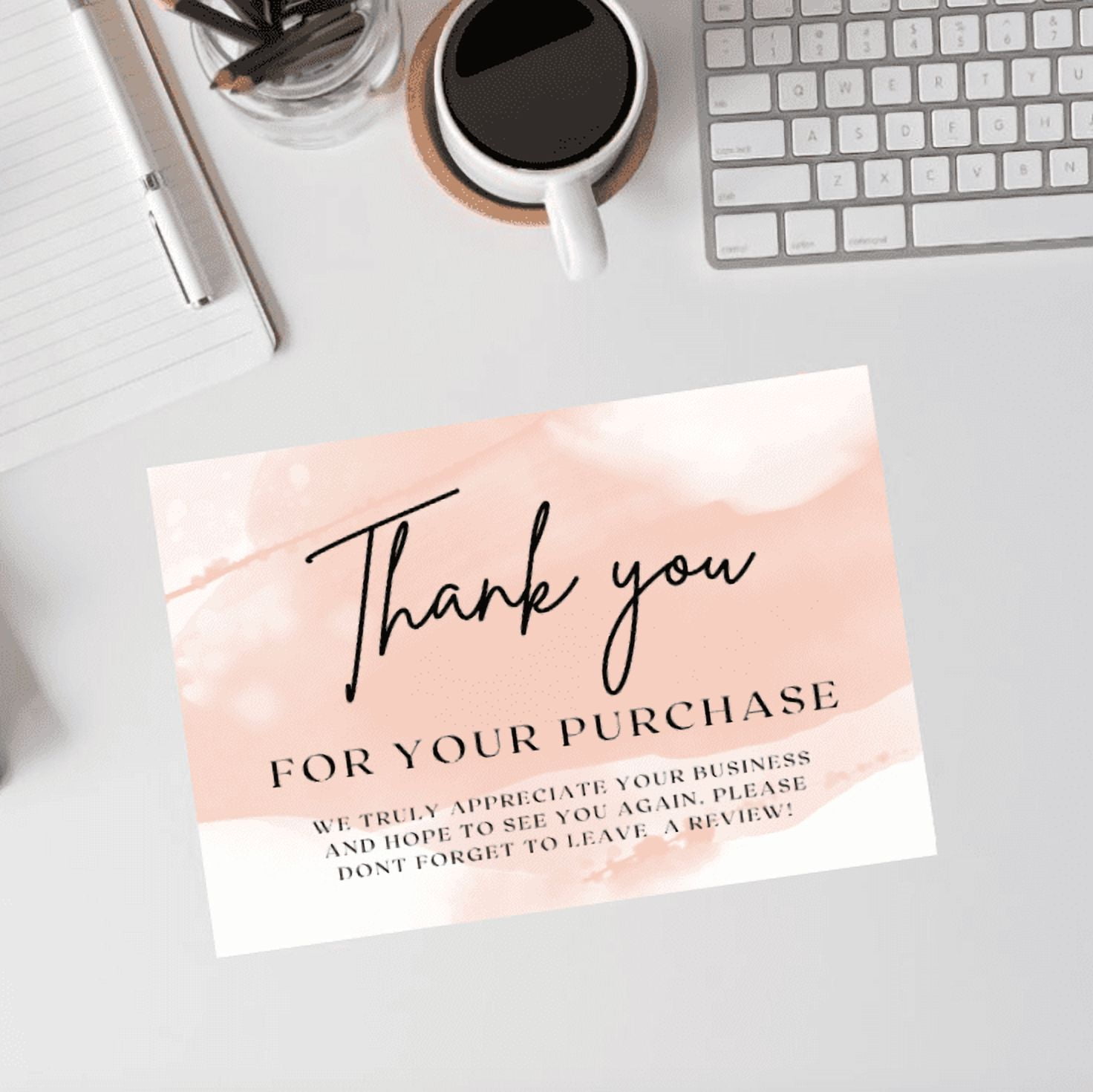 Thank You Cards for Business, Pink Watercolor Design, Customer ...