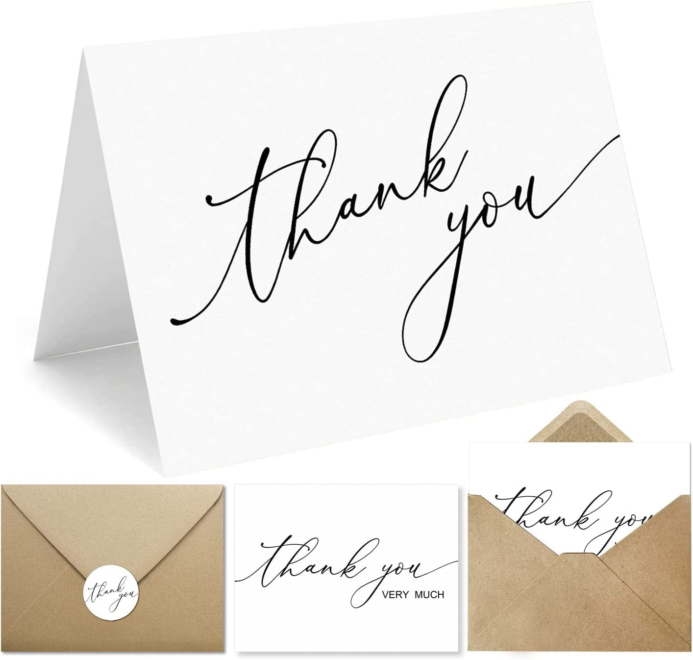 Thank You Cards with Kraft Envelopes & Stickers, 5 x 3.75 Inch ...