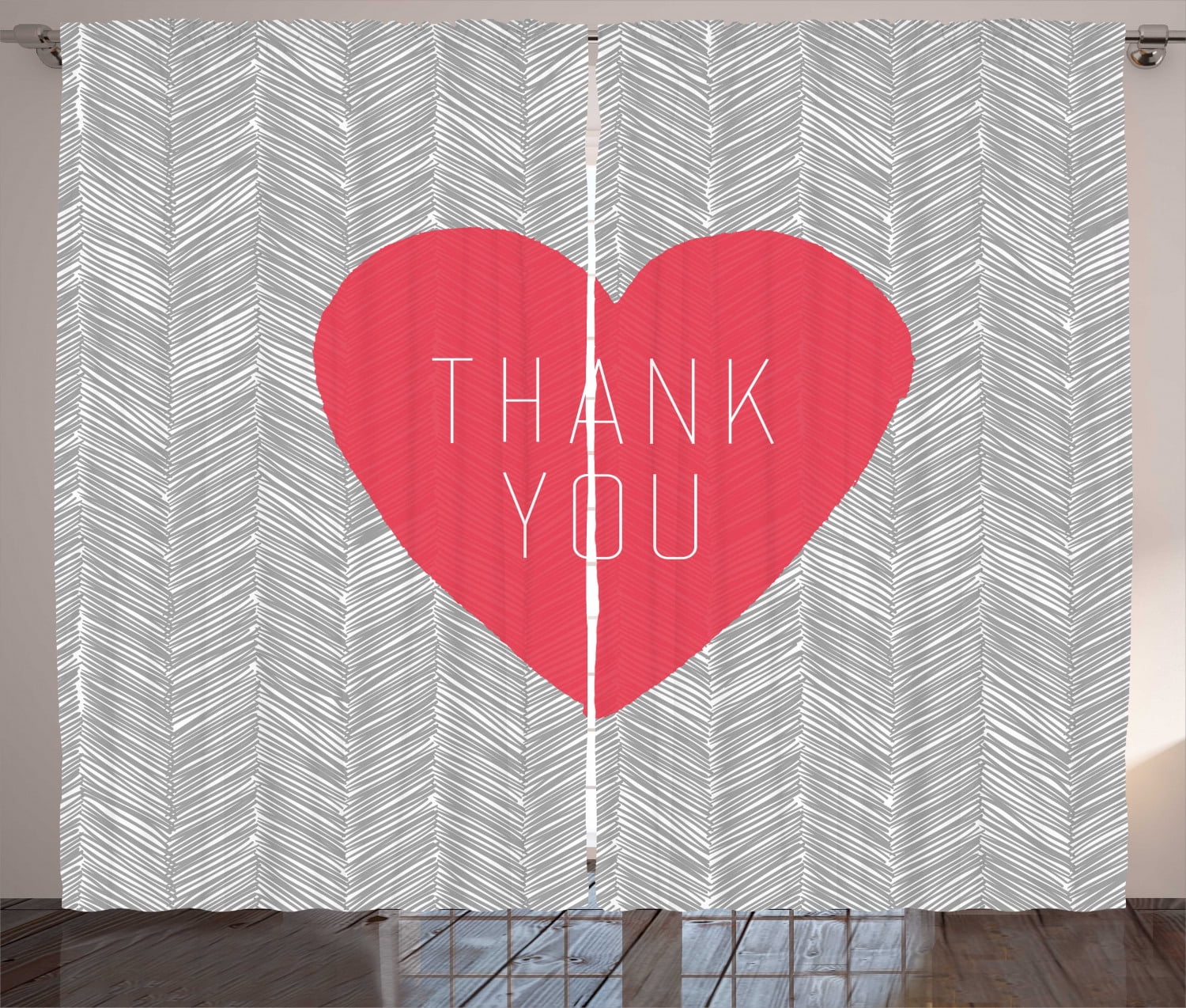 Ambesonne Thank You Curtains 2 Panel Set, Centered Big Heart Love, 108 ...