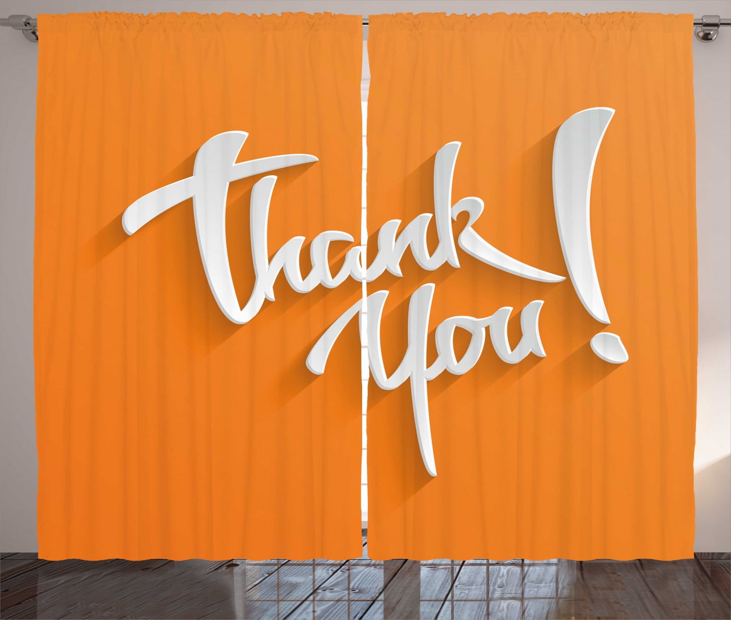 Thank You Curtains 2 Panels Set, Curvy Joint Handwriting Exclamation ...