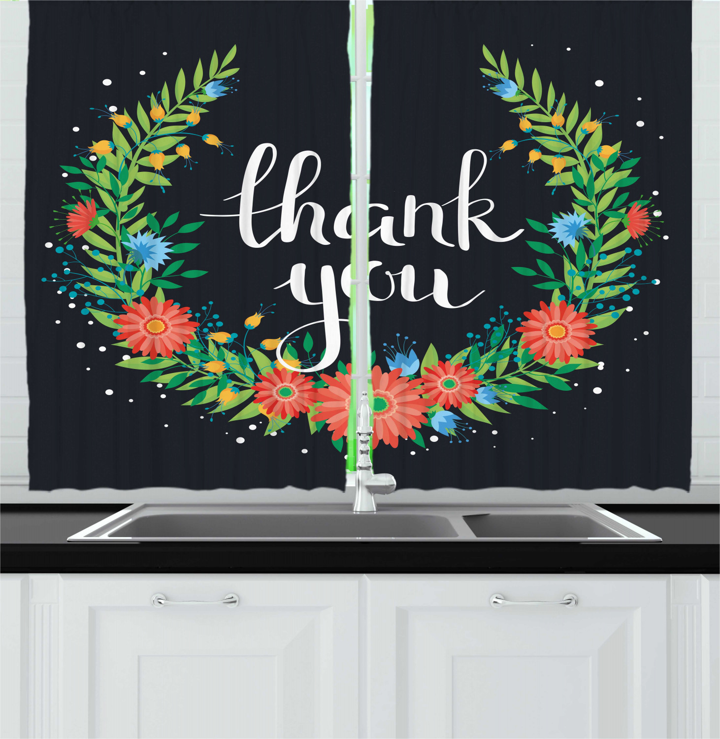 Thank You Curtains 2 Panels Set, Floral Exotic Wreath Romantic Feminine ...
