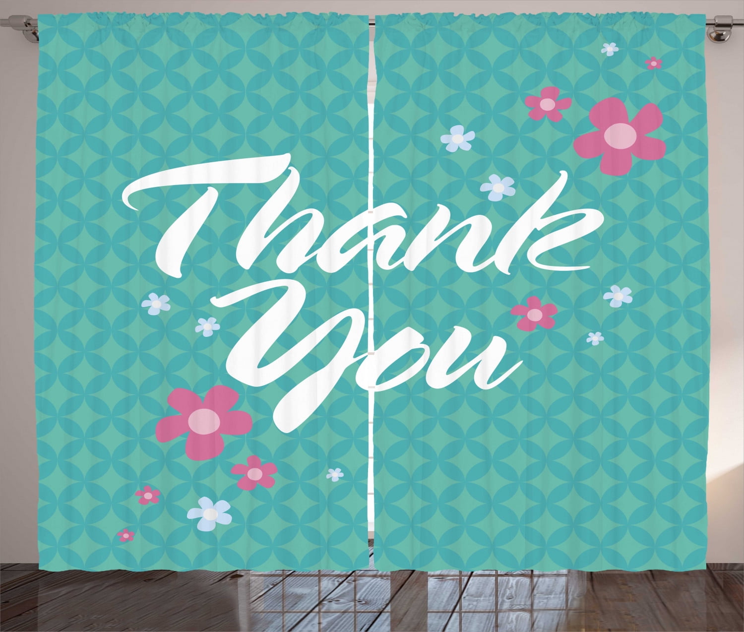 Thank You Curtains 2 Panels Set, Sweet Design Floral Ornamental Thank ...
