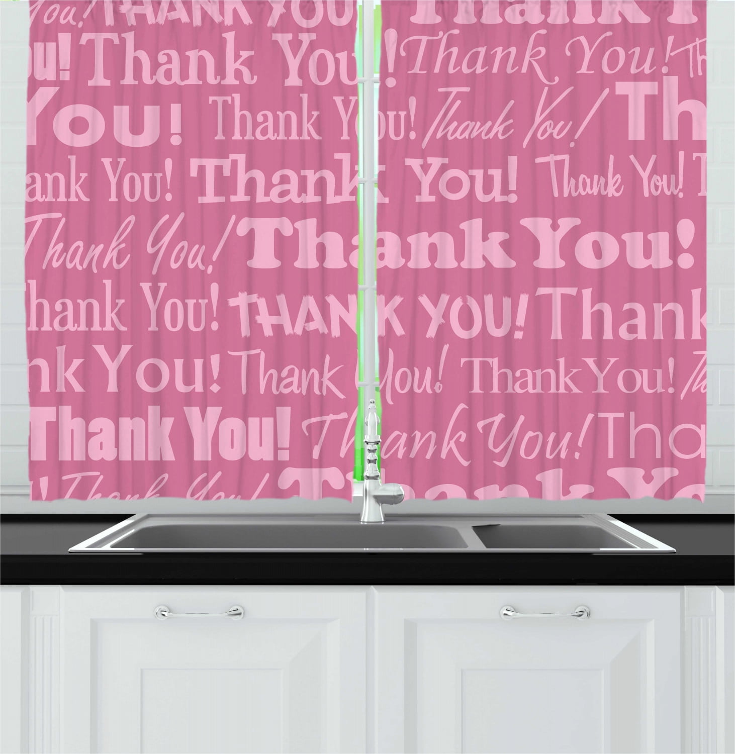 Thank You Curtains 2 Panels Set, Thankful Message Pink Tones Written in ...