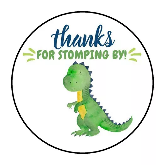 Thank You Dinosaur Party Round Stickers Favor Labels Phone Decal Water ...
