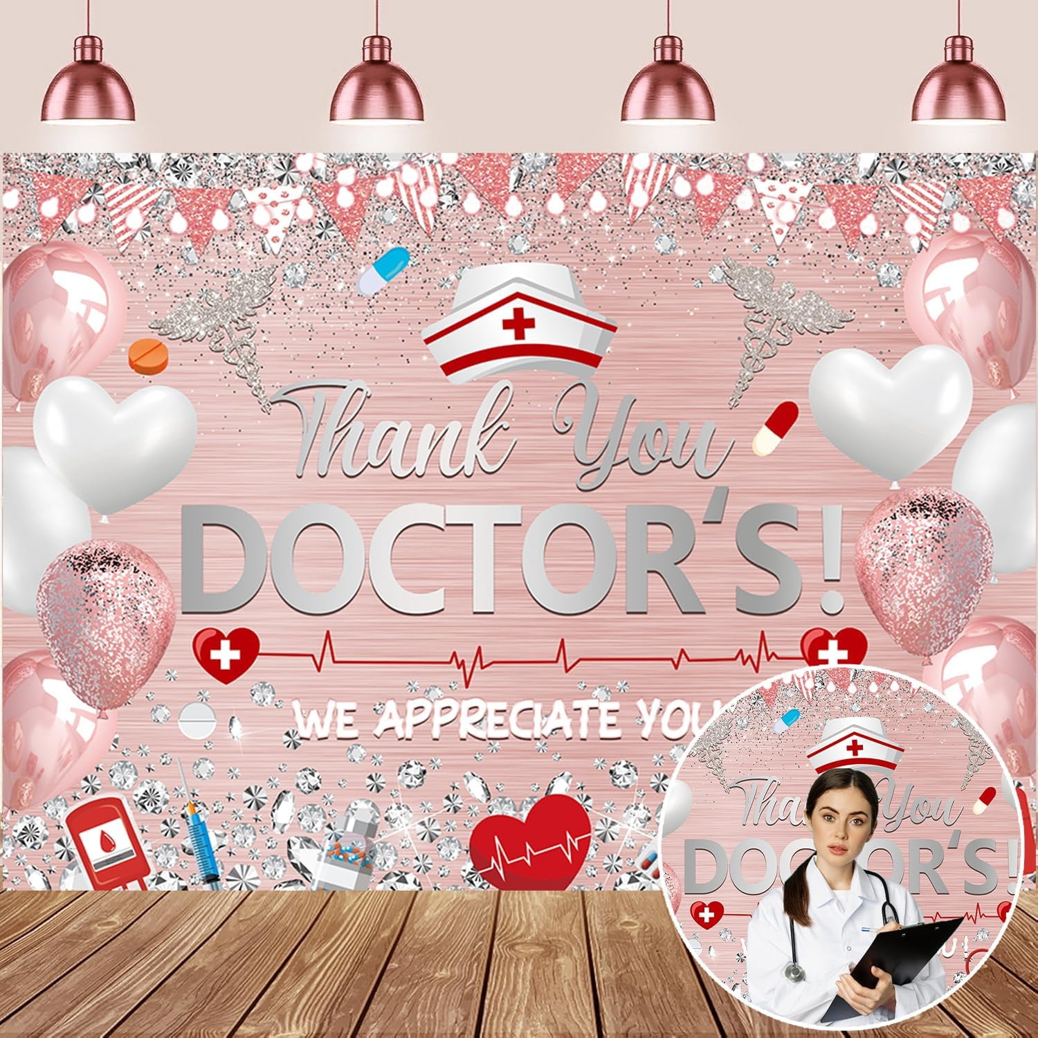 Thank You Doctor's Backdrop Doctors Appreciation Week Banner Rose Gold ...