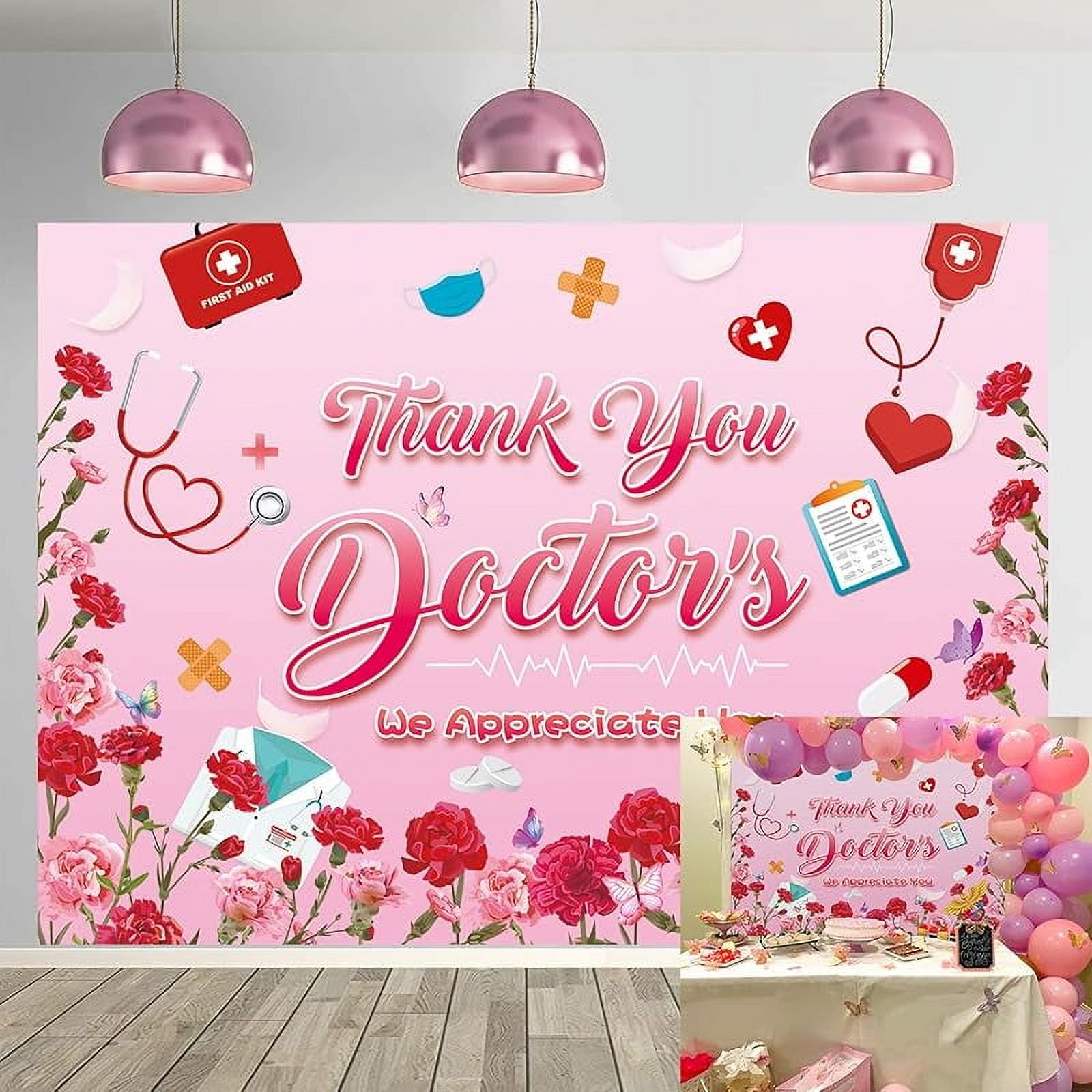 Thank You Doctors Backdrop Pink Flower Doctors Appreciation Week ...