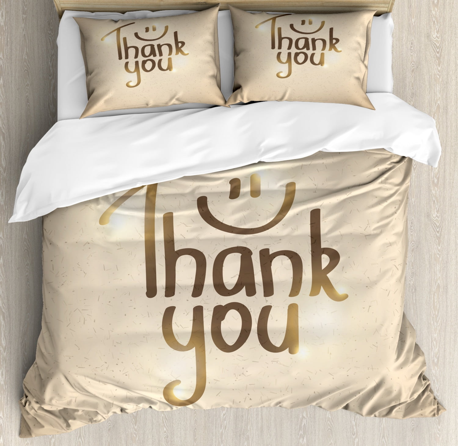 Thank You Duvet Cover Set King Size, Simple Typography with Smiling ...