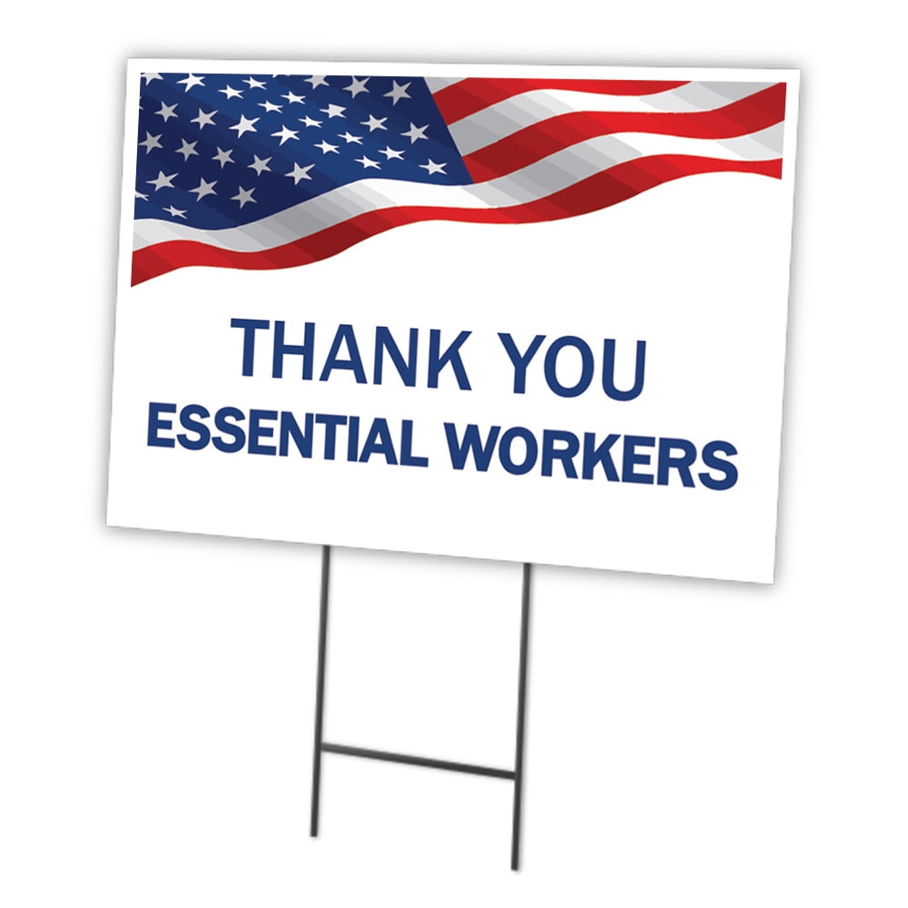 Thank You Essential Workers Flag 12" X 16" Yard Sign & Stak | Protect ...