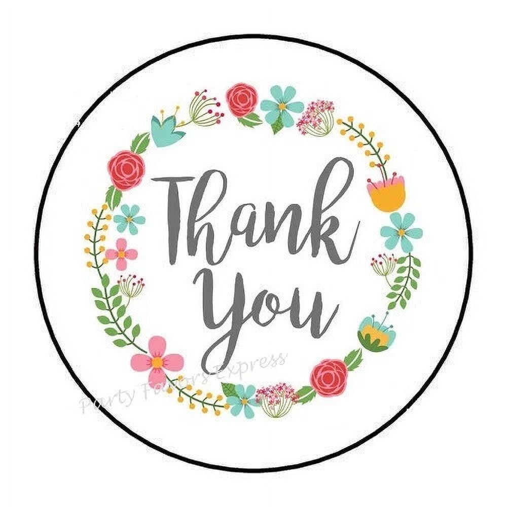 Thank You Floral Wreath Stickers Party Favors Phone Decal Water Bottle ...