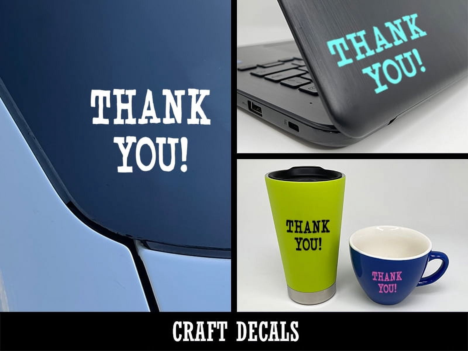 Thank You Fun Text Craft Vinyl Indoor Outdoor Decal Sticker - White - 3 ...