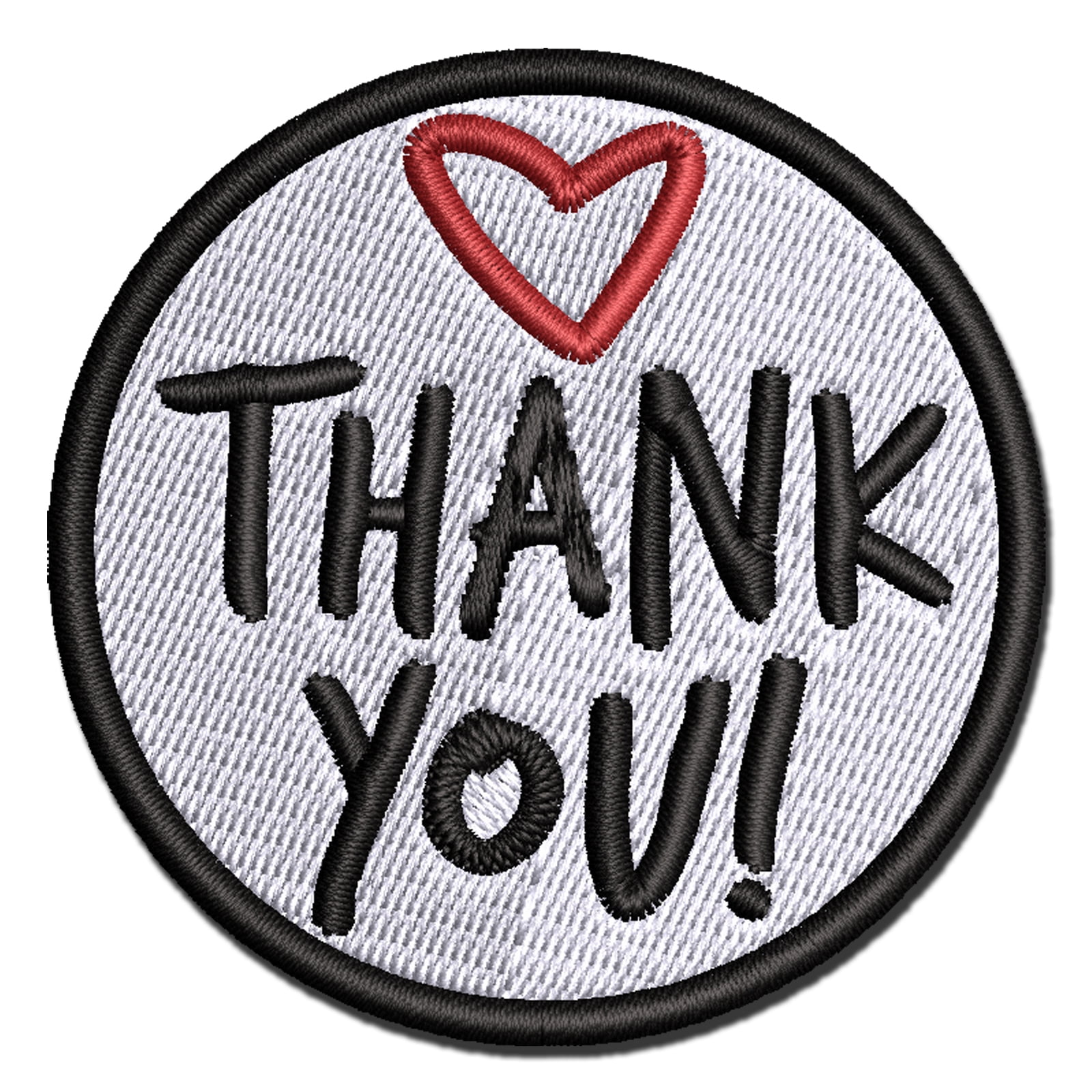 Thank You Fun Text with Heart Applique Multi-Color Embroidered Iron-On ...