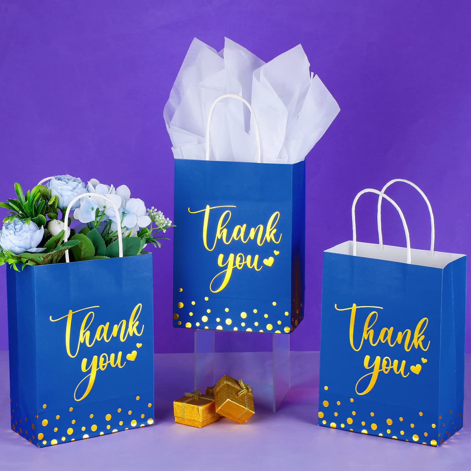 Thank You Gift Bags Blue With Handles and Tissue Paper for Wedding ...