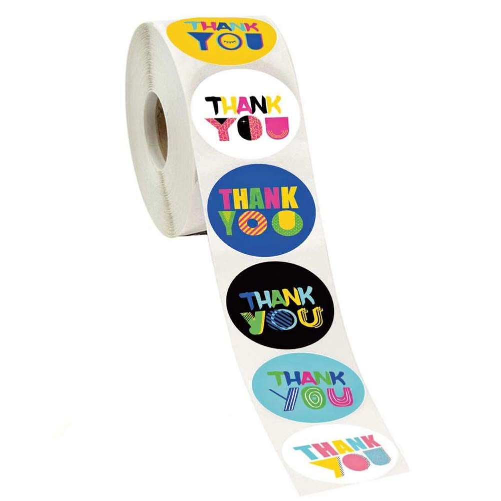 Thank You Label Sticker 1.5" Round 8 Cute Pattern Greeting Thank You ...