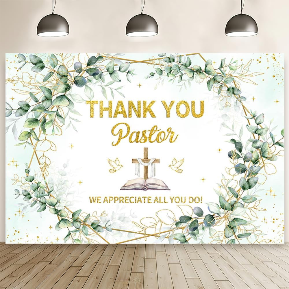 Thank You Pastor Eucalyptus Leaves and Cross Backdrop Pastor ...
