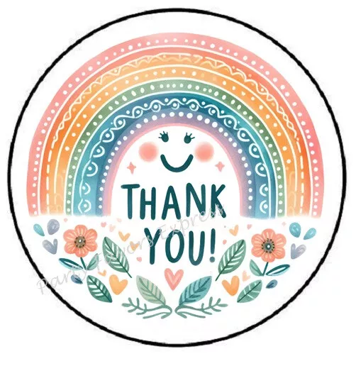 Thank You Rainbow Stickers Party Favors Phone Decal Water Bottle ...