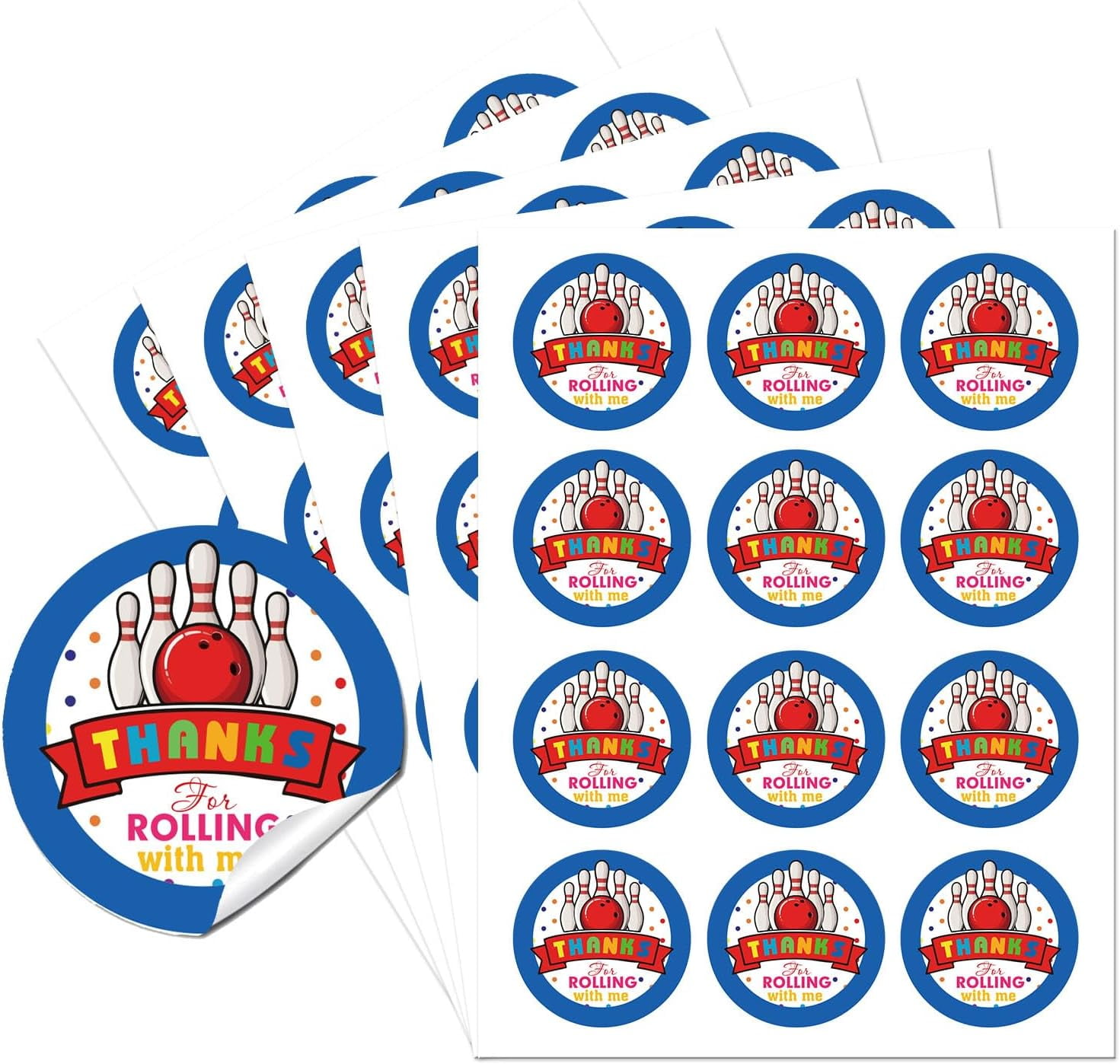 Thank You Sticker Labels Bowling Theme Party Circle Stickers 60 Pcs ...