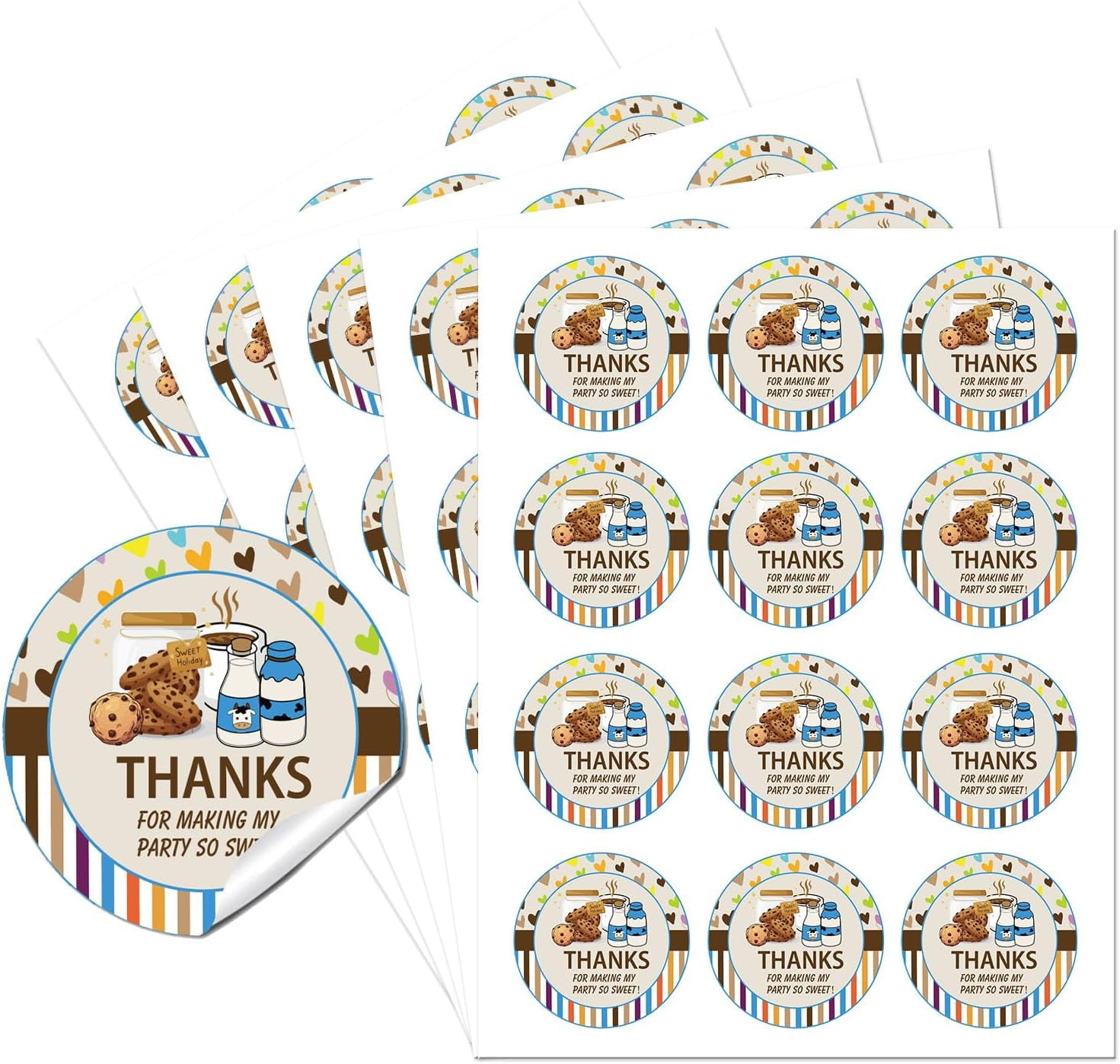Thank You Sticker Labels Milk Cookies Theme Party Circle Stickers 60 ...