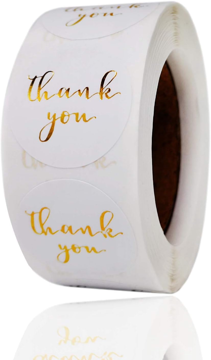 Thank You Stickers, Gold Foil Font Stickers Roll for Bubble Mailers ...
