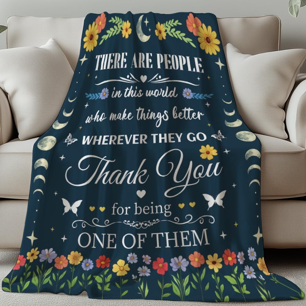 Thank You Text Throw 59×51 inch Moon Phases Flowers Soft Cozy Flannel ...