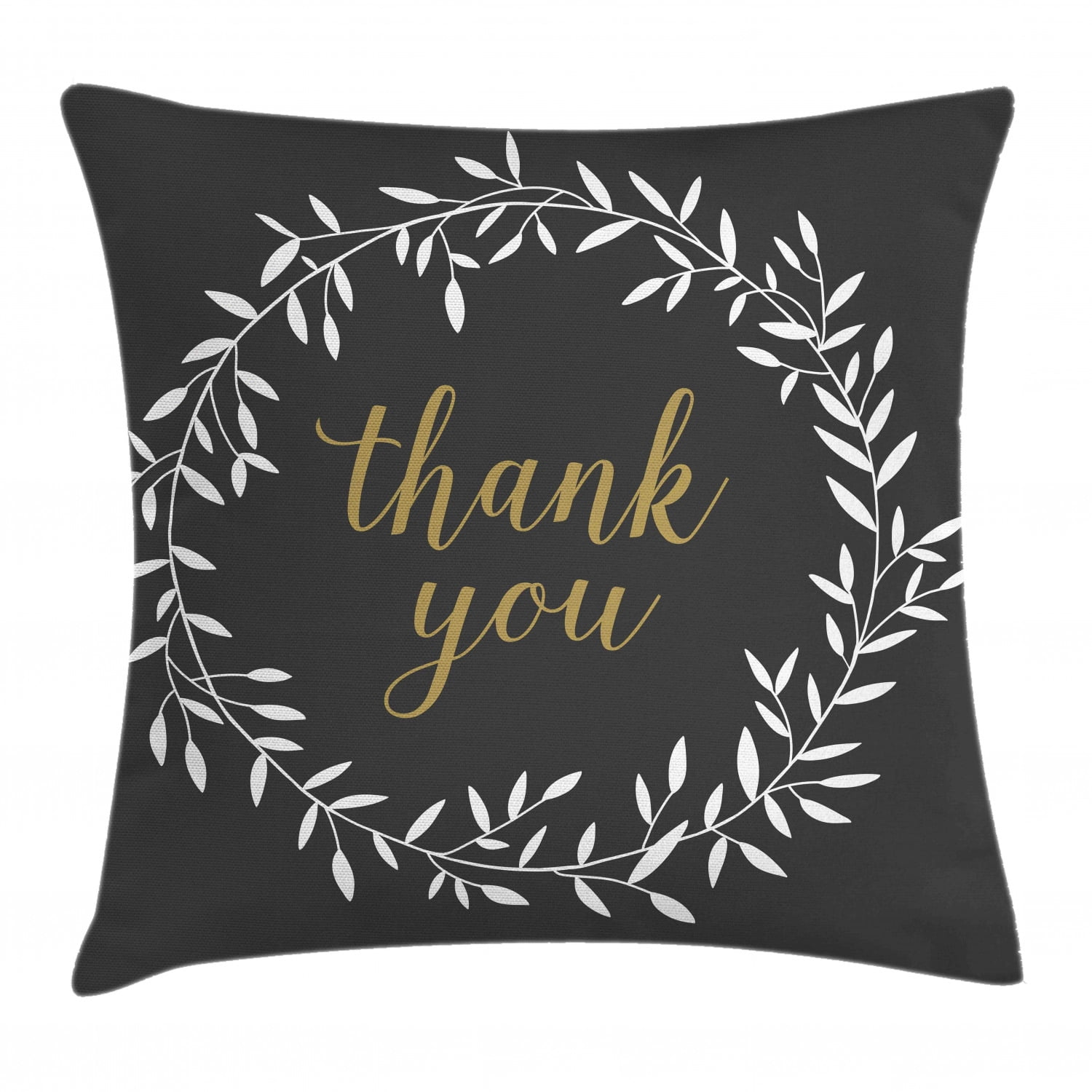 Thank You Throw Pillow Cushion Cover, Olive Branch Silhouette Round ...