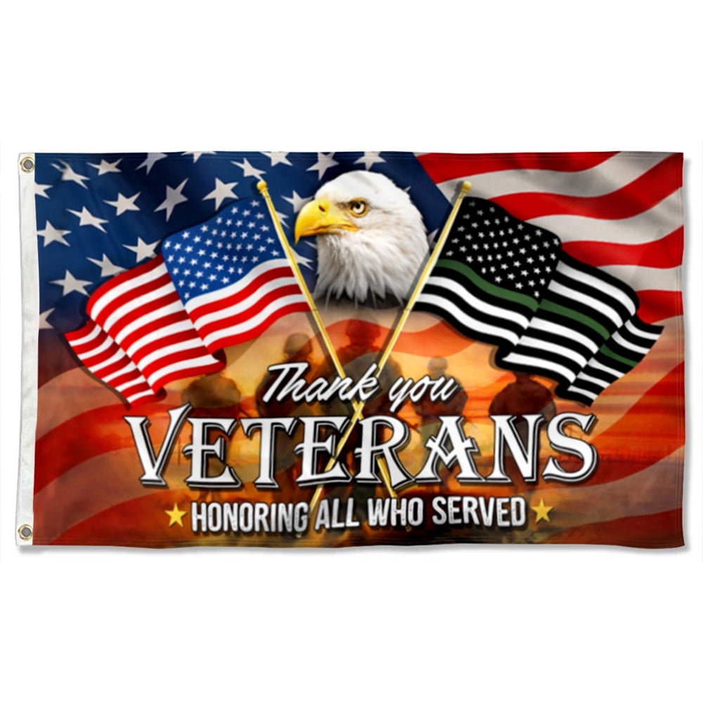Thank You Veterans Memorial American Eagle Flag 3x5Feet Banner with 2 ...