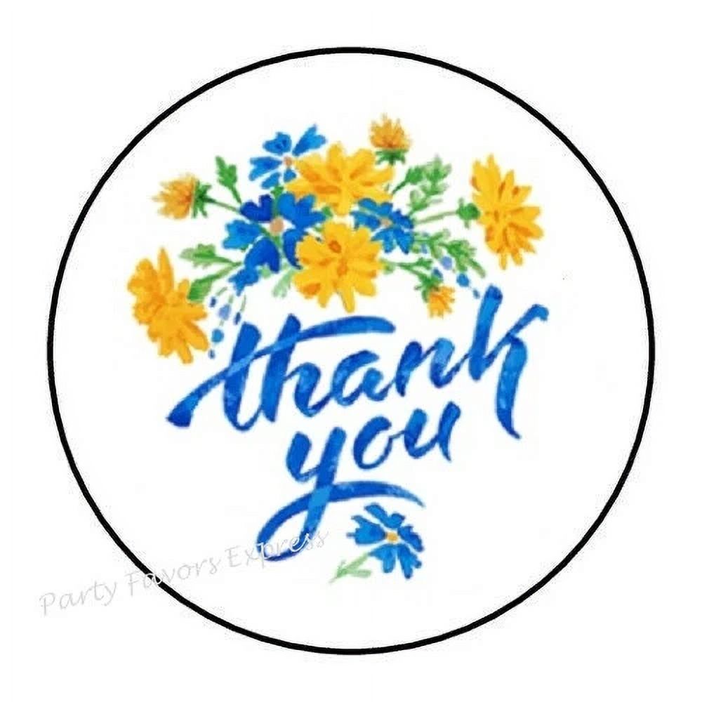 Thank You Yellow & Blue Flowers Stickers Party Favors Phone Decal Water ...