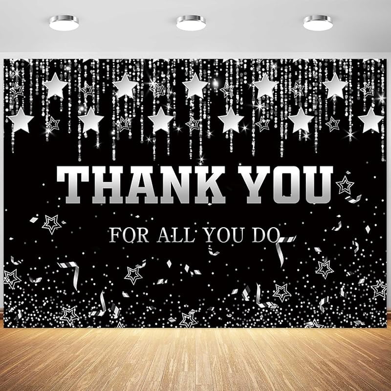 Thank You for All You Do Backdrop Silver Stars Black Photography ...