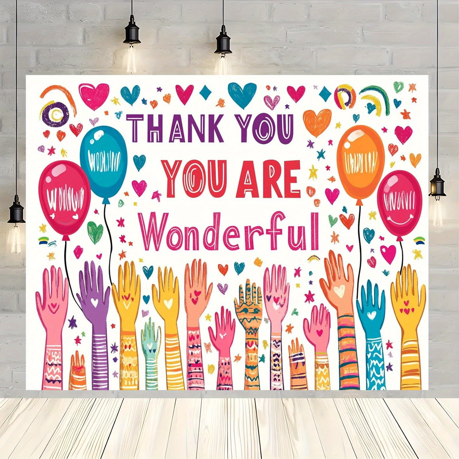 "Thank You, You Are Wonderful" Backdrop Banner - Colorful & Balloons ...