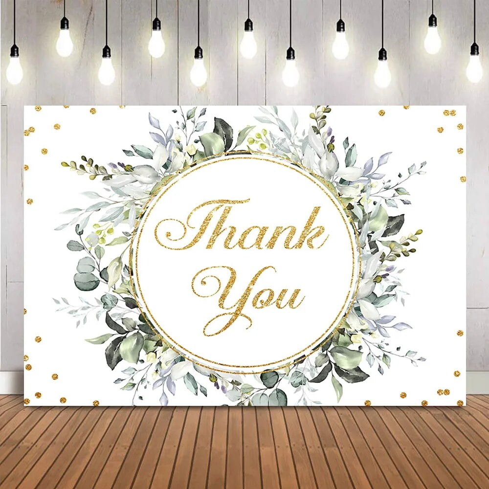 Thank you backdrop Green Leave Gold Glitter Dots Photo Booth Background ...