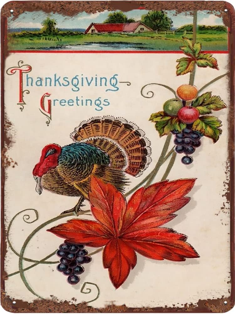 Thankful & Blessed Metal Tin Sign Thanksgiving Metal Turkey Sign Wall ...