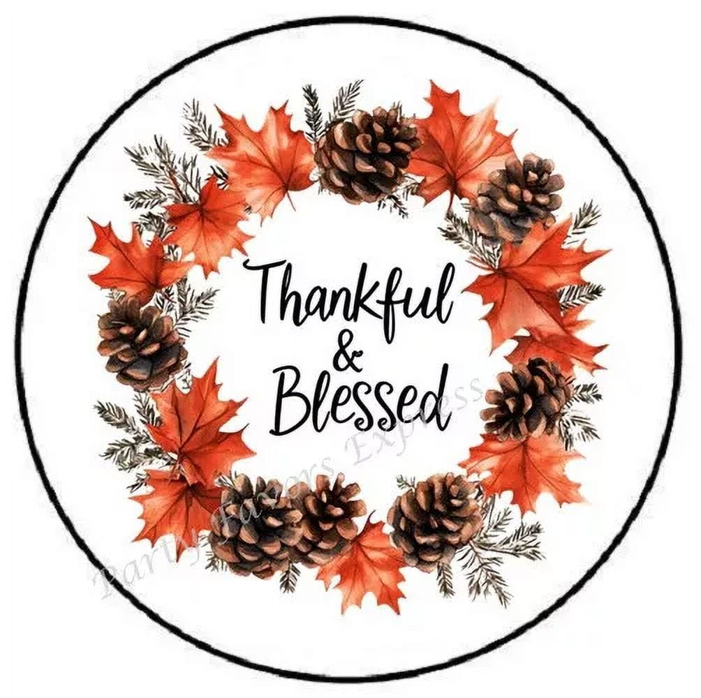 Thankful And Blessed Pinecone Wreath Sticker Party Favors Sticker ...