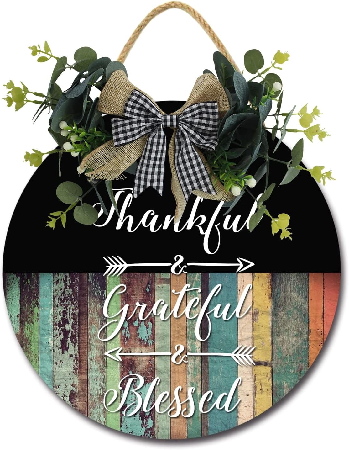 Thankful & Grateful & Blessed Front Door Sign Funny Wreaths Hanging ...