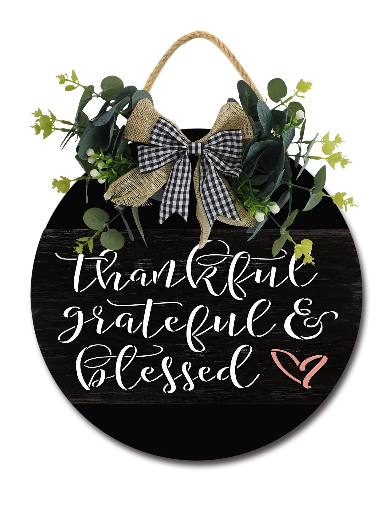 Thankful Grateful & Blessed Sign Front Door Porch Decorations, Round ...