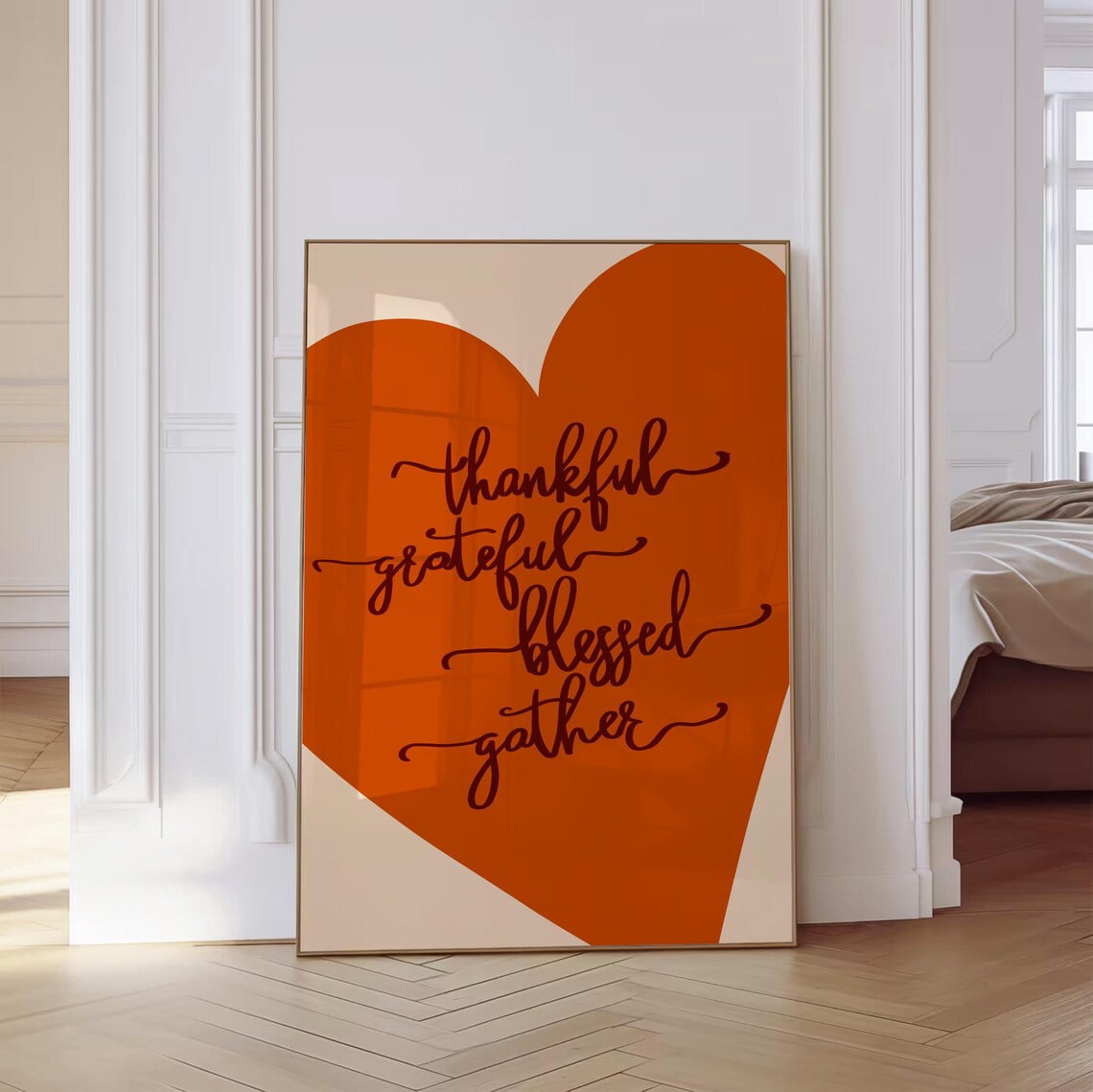 Thankful Grateful Blessed Wall Art Print Trendy Heart Print Retro Wall ...